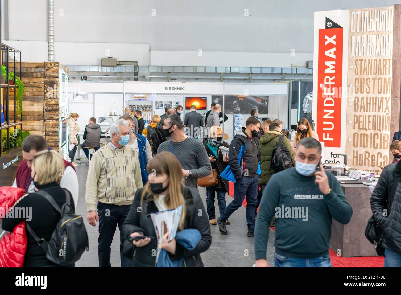 Kiev, Ukraine March 5 2021. Furniture exhibition during a pandemic ...