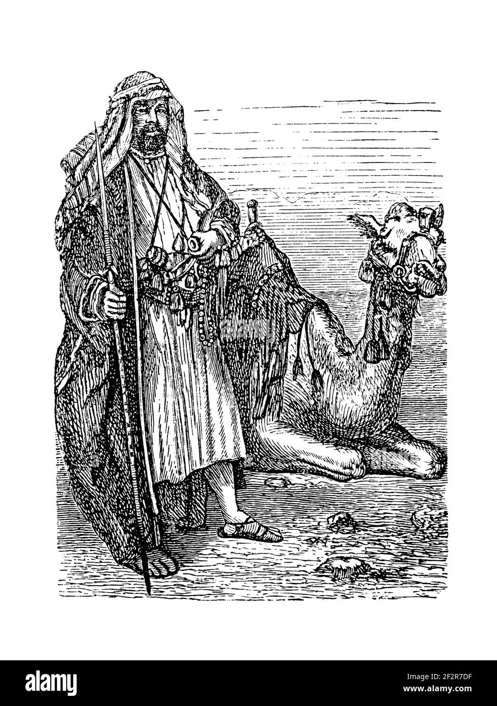 Antique engraving of an Arabic sheikh. Illustration published in ...
