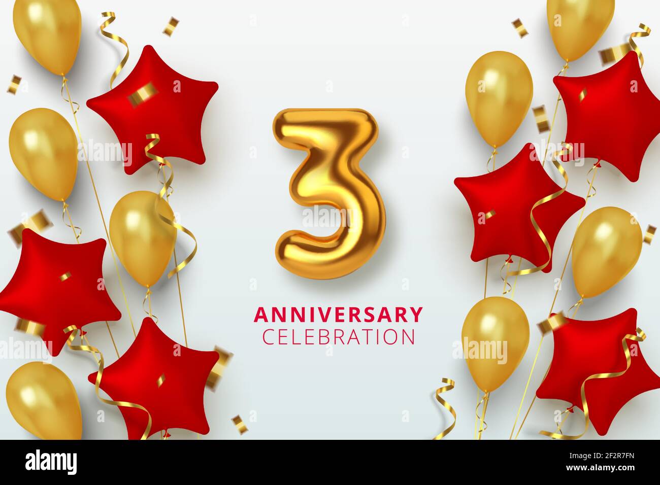 3 Anniversary celebration Number in the form star of golden and red ...