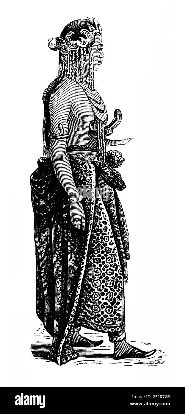 19th-century engraving of a Javanese wedding. Illustration published in ...