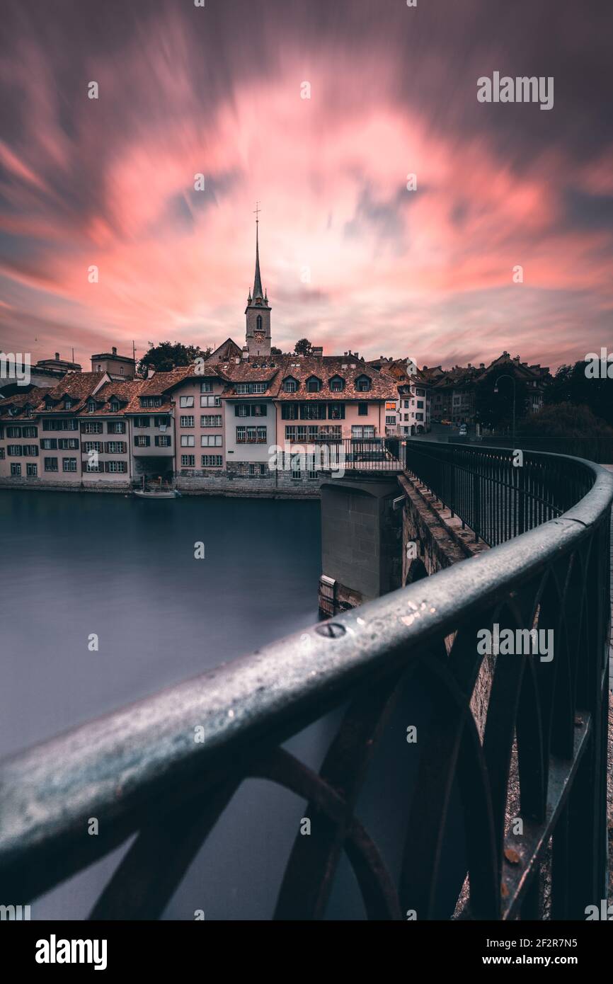 Summer evening sunset with colorful sky, Bern, UNESCO, Switzerland ...