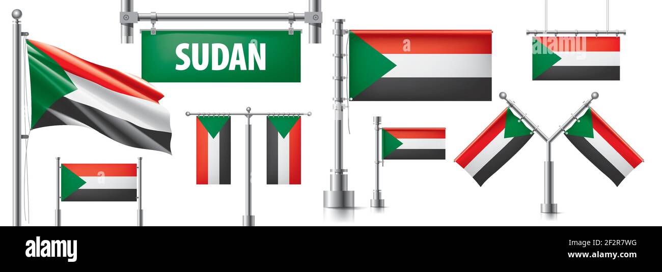 Vector set of the national flag of Sudan in various creative designs ...
