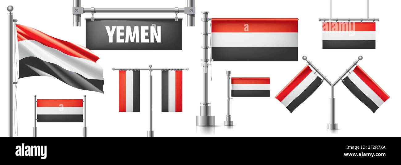 Vector set of the national flag of Yemen in various creative designs ...