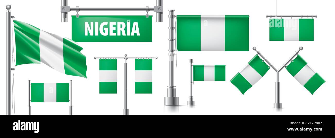 Vector set of the national flag of Nigeria in various creative designs ...