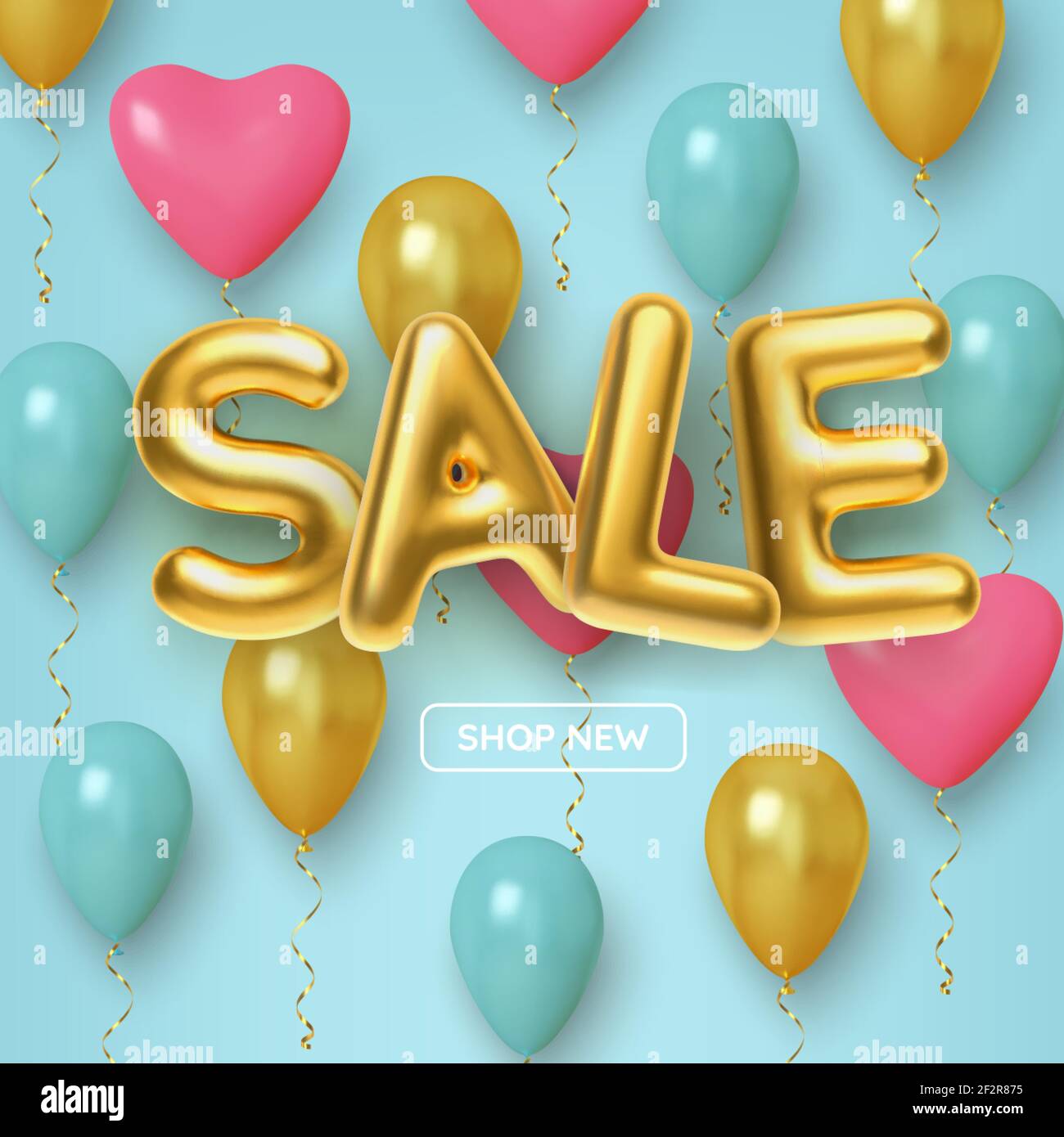 Discount promotion sale made of realistic 3d pink, blue and gold ...