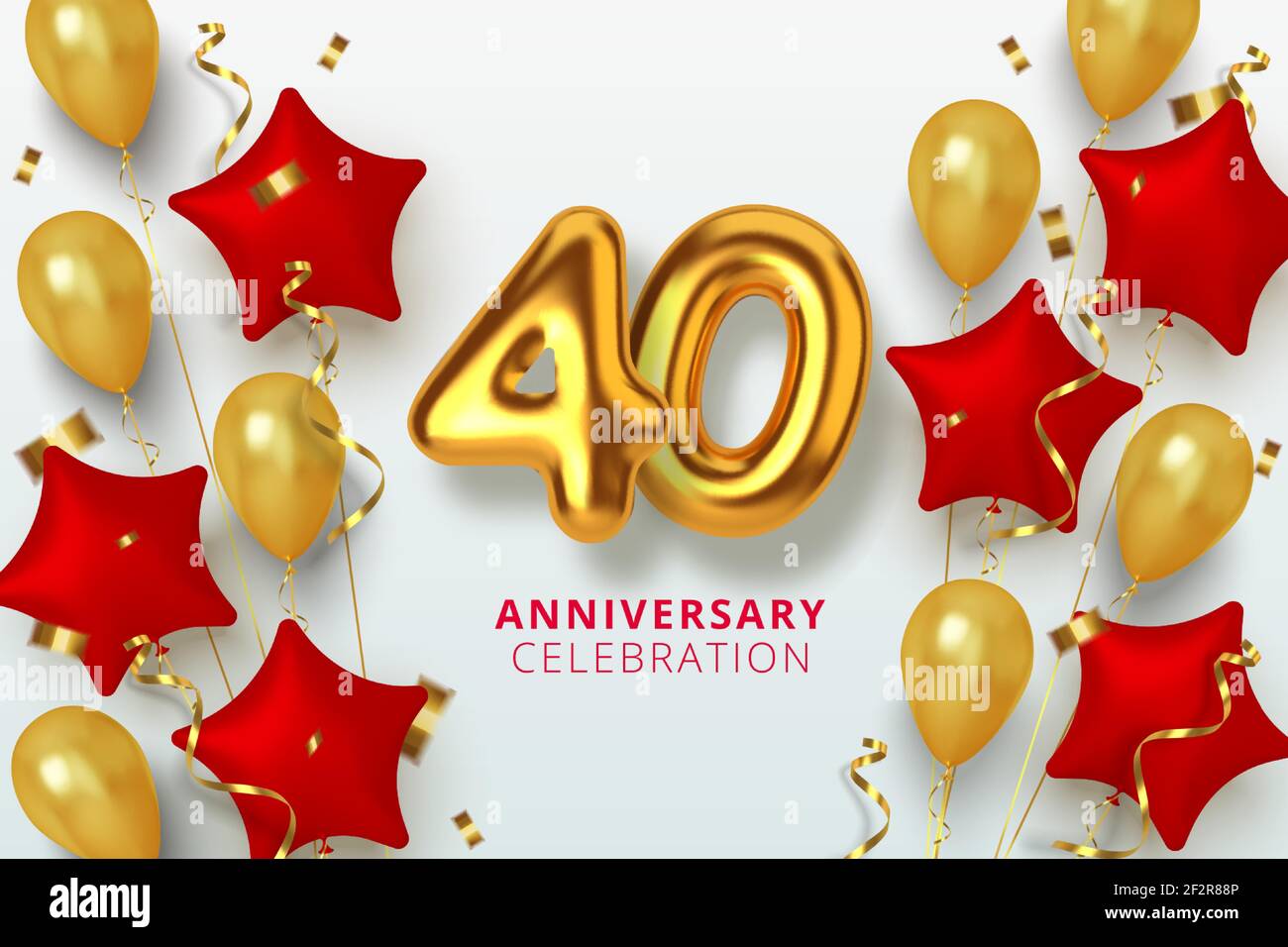 40 Anniversary celebration Number in the form star of golden and red ...