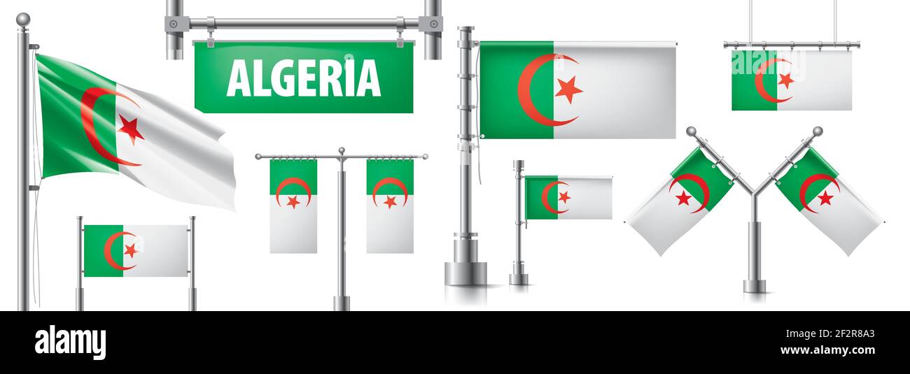 Vector set of the national flag of Algeria in various creative designs ...