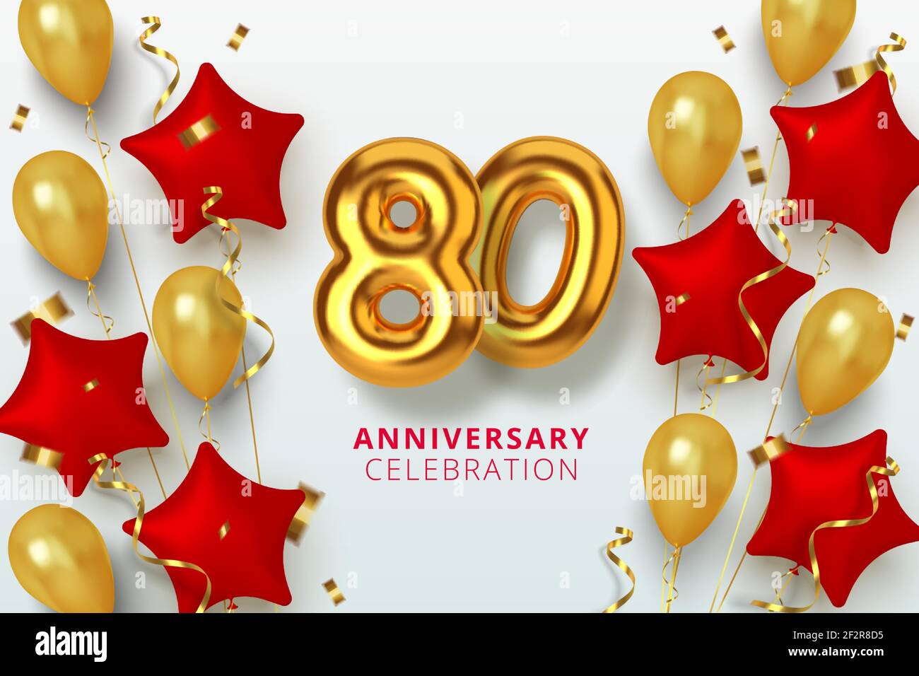 80 Anniversary celebration Number in the form star of golden and red ...