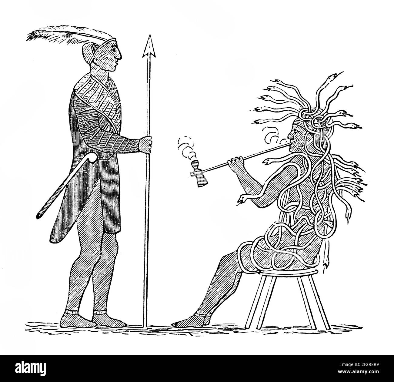Antique illustration of Iroquois tribal chief. Engraving published in ...