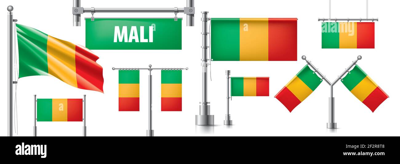 Vector set of the national flag of Mali in various creative designs ...