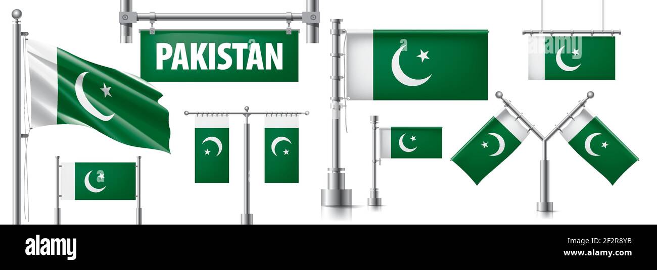 Vector set of the national flag of Pakistan in various creative designs ...