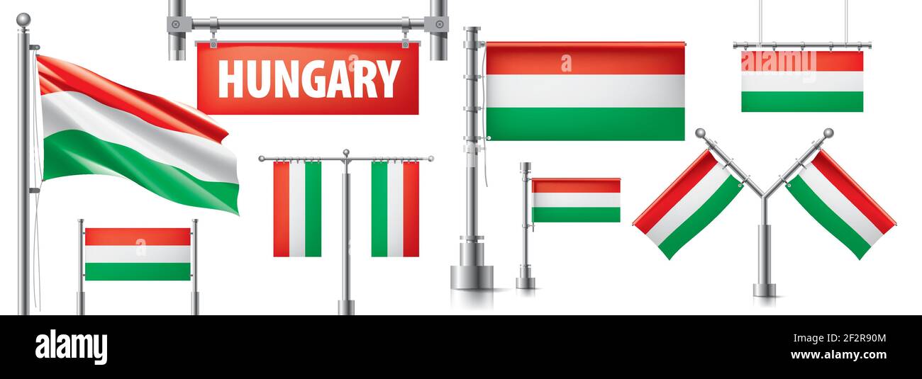 Vector set of the national flag of Hungary in various creative designs ...
