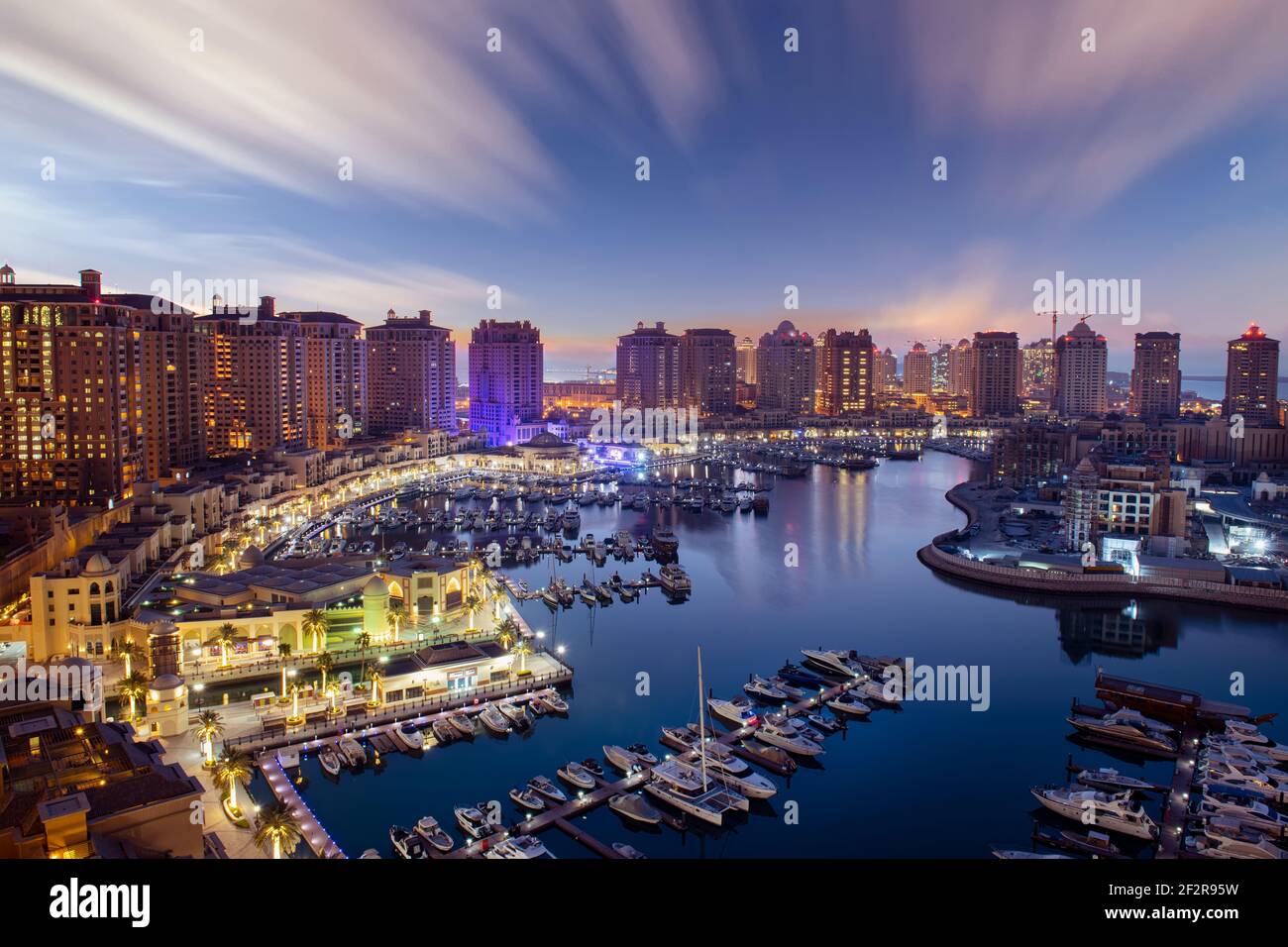 Aerial view of the Pearl-Qatar island in Doha at sunset time Stock ...