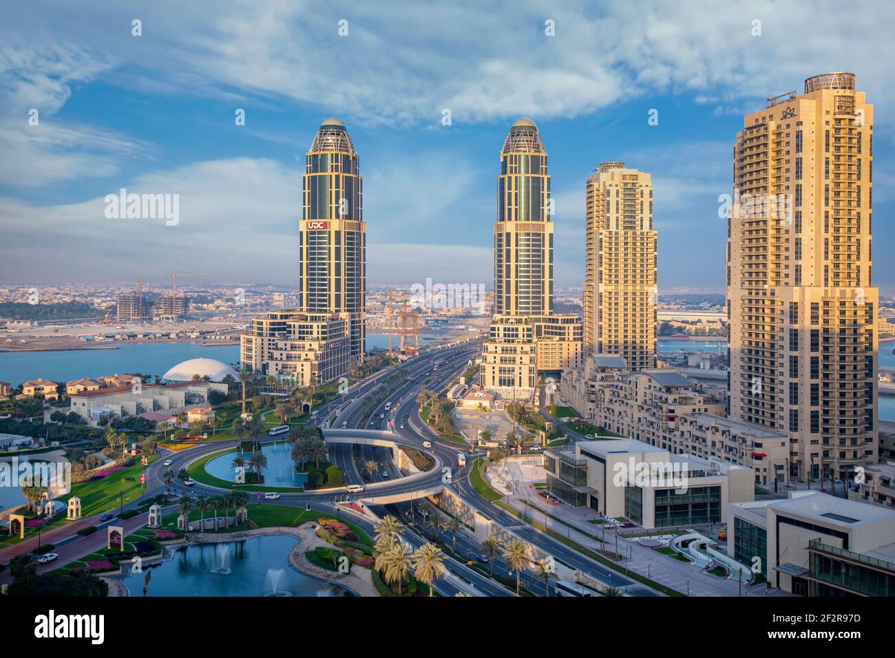 Aerial view of the Pearl-Qatar island in Doha at sunset time Stock ...