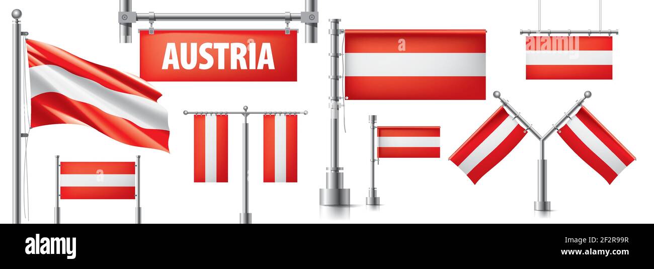 Vector set of the national flag of Austria in various creative designs ...