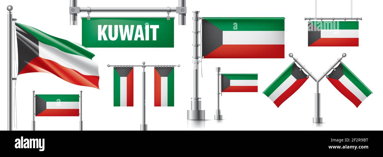 Vector set of the national flag of Kuwait in various creative designs ...
