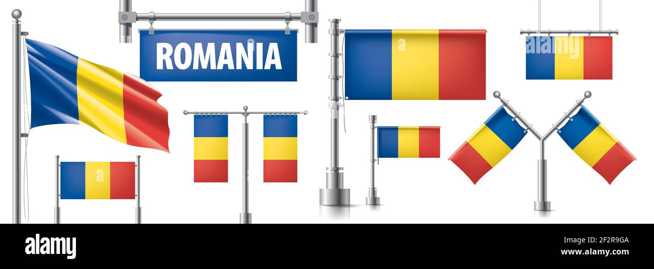 Vector set of the national flag of Romania in various creative designs ...