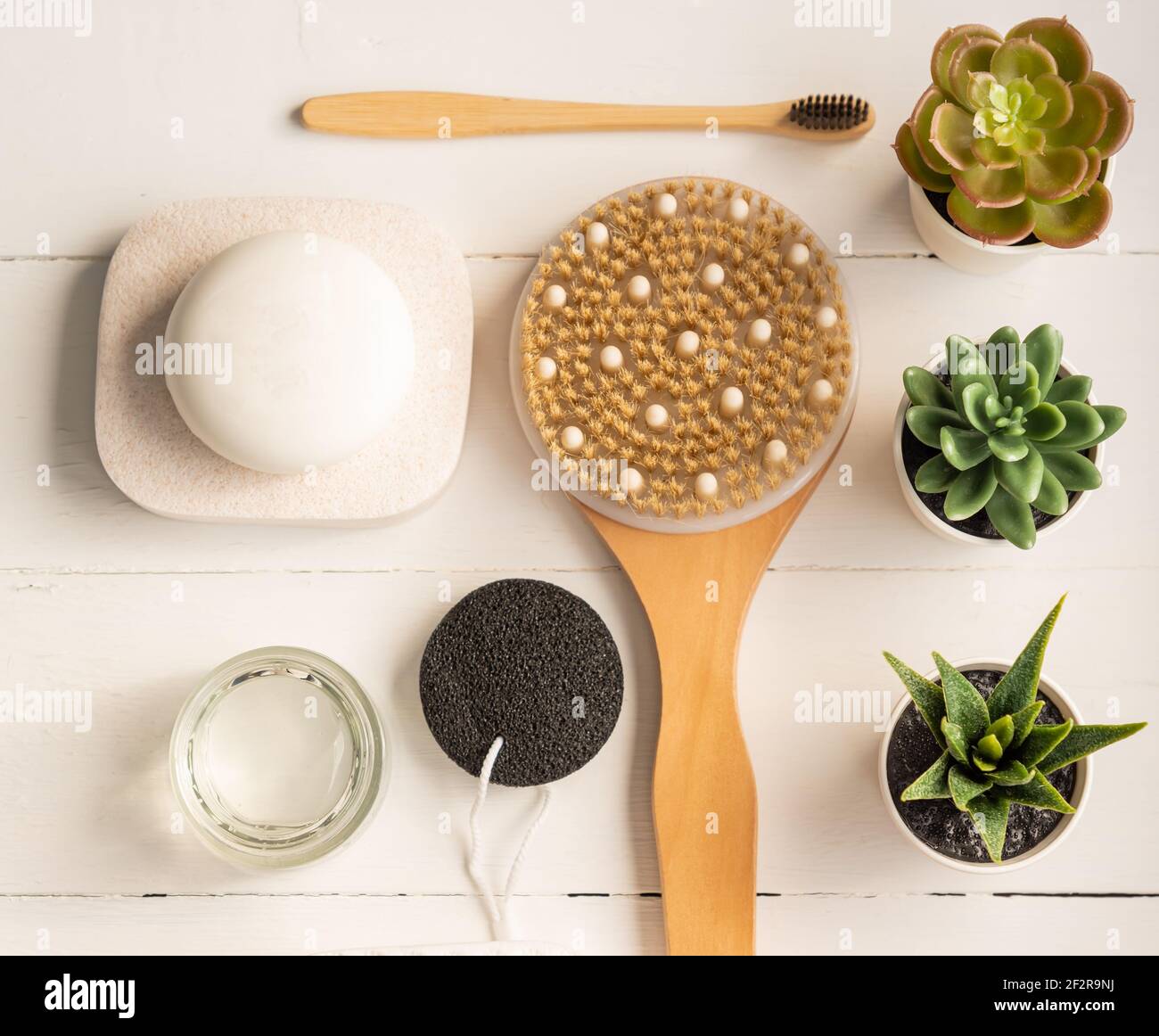 Flat lay composition with bath and skin care accessories on white ...