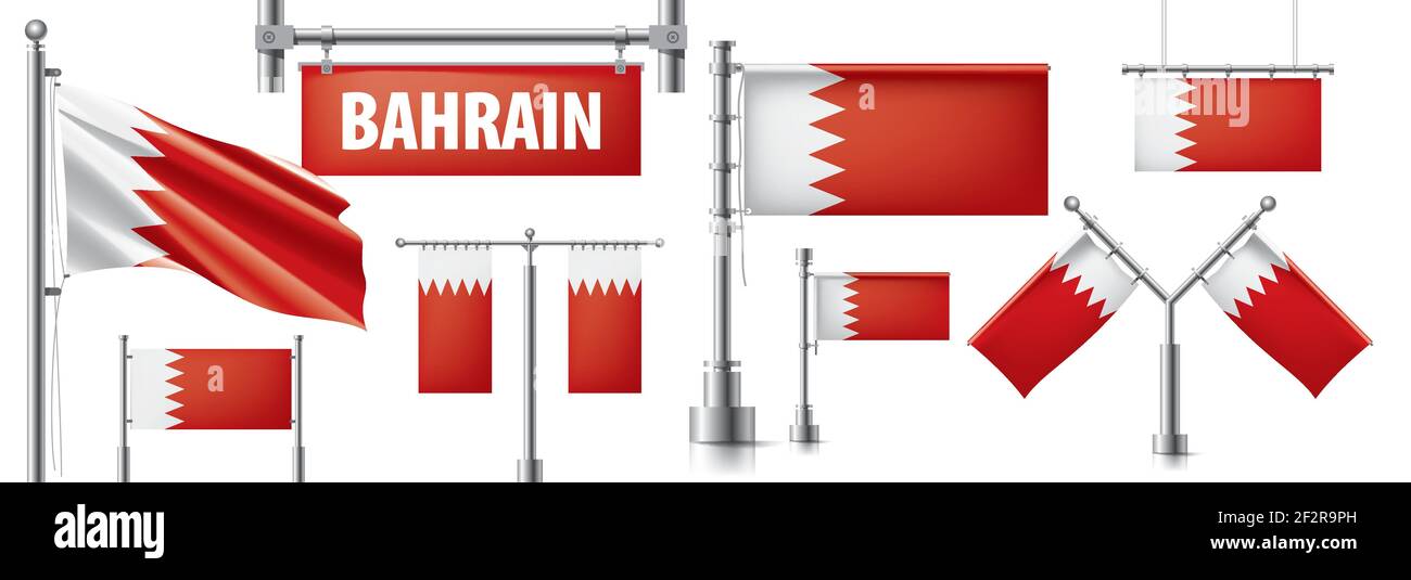 Vector set of the national flag of Bahrain in various creative designs ...