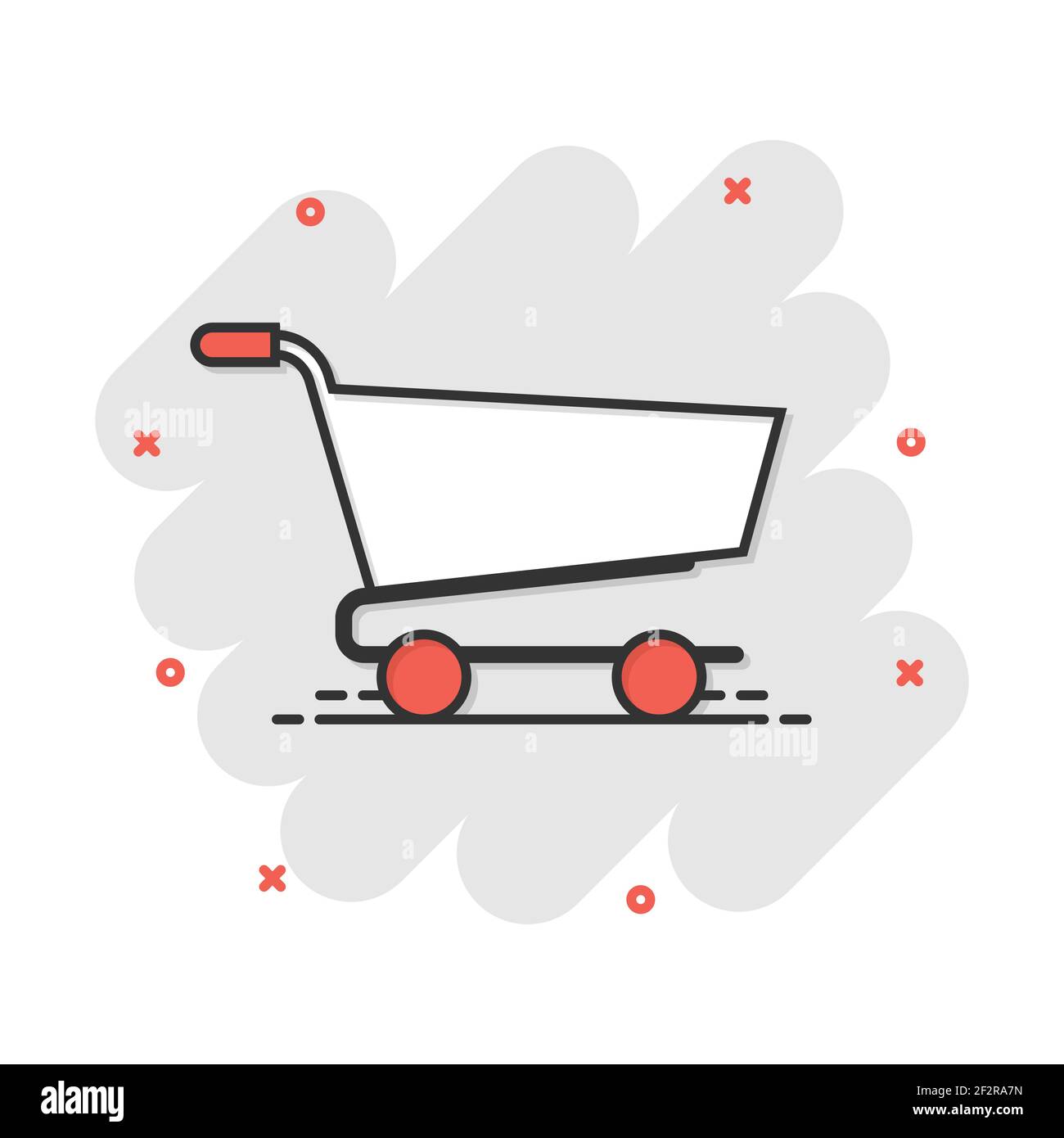 Vector cartoon shopping cart icon in comic style. Shop bag sign ...