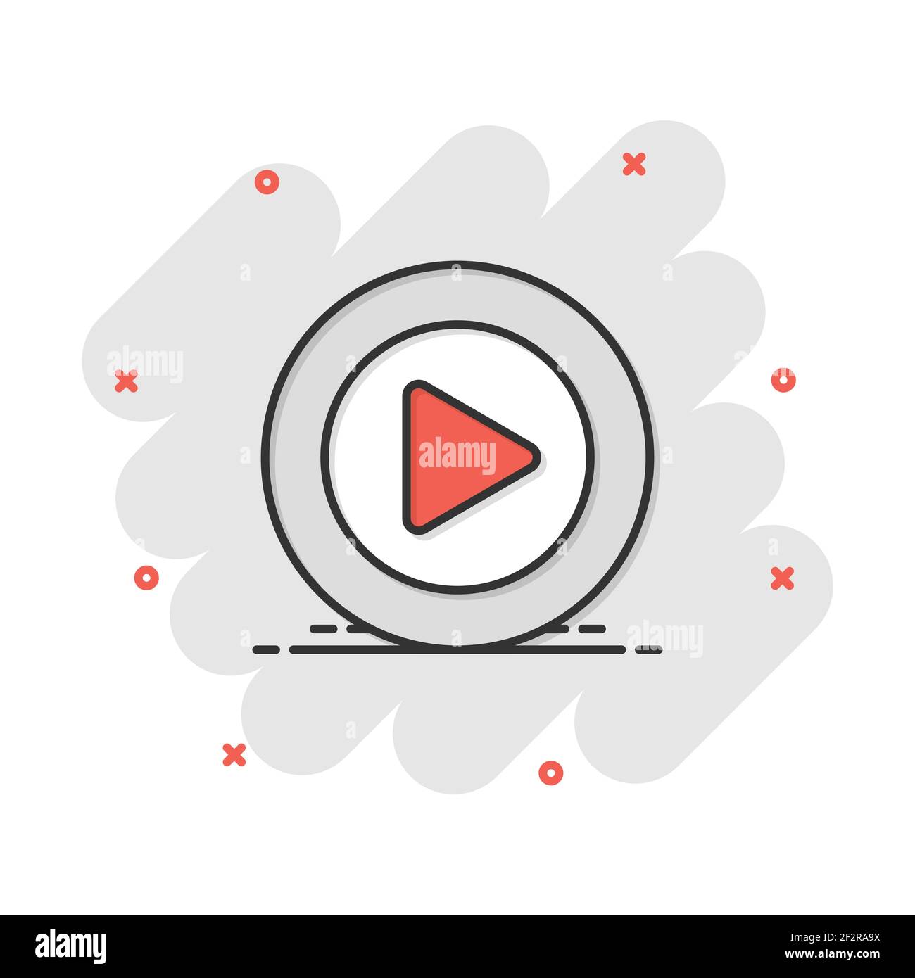 Vector cartoon play button icon in comic style. Play video sign ...