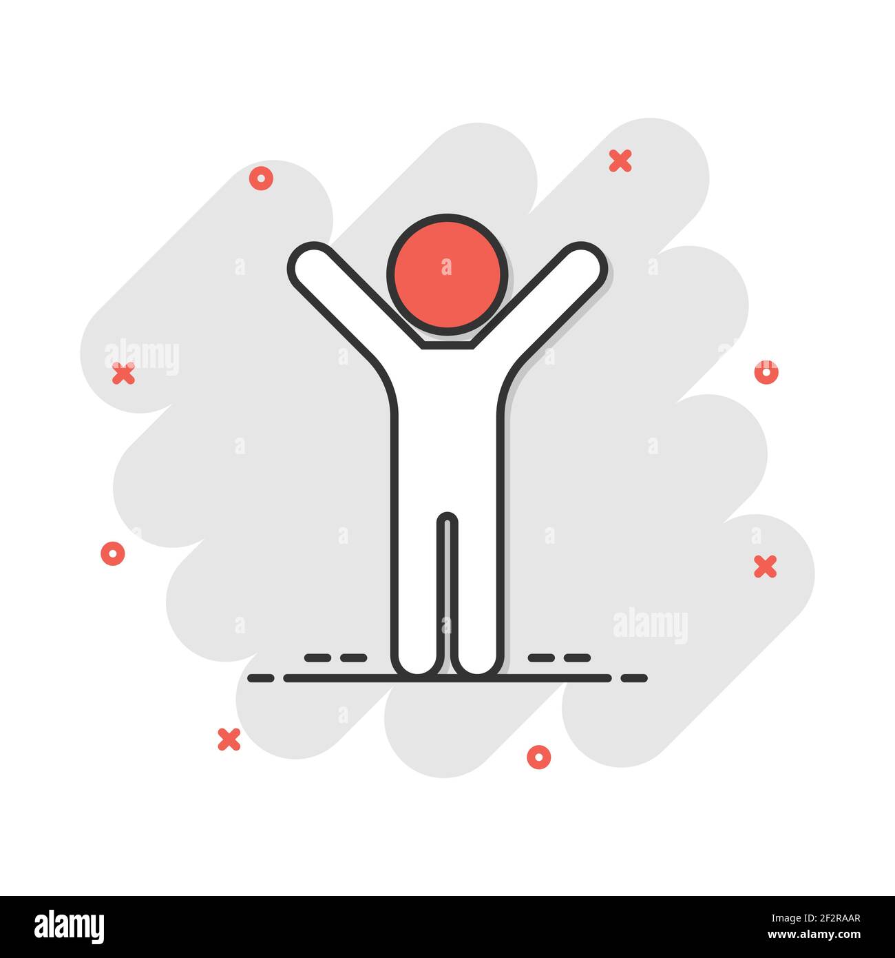 Vector cartoon happy man with hands up icon in comic style. People ...