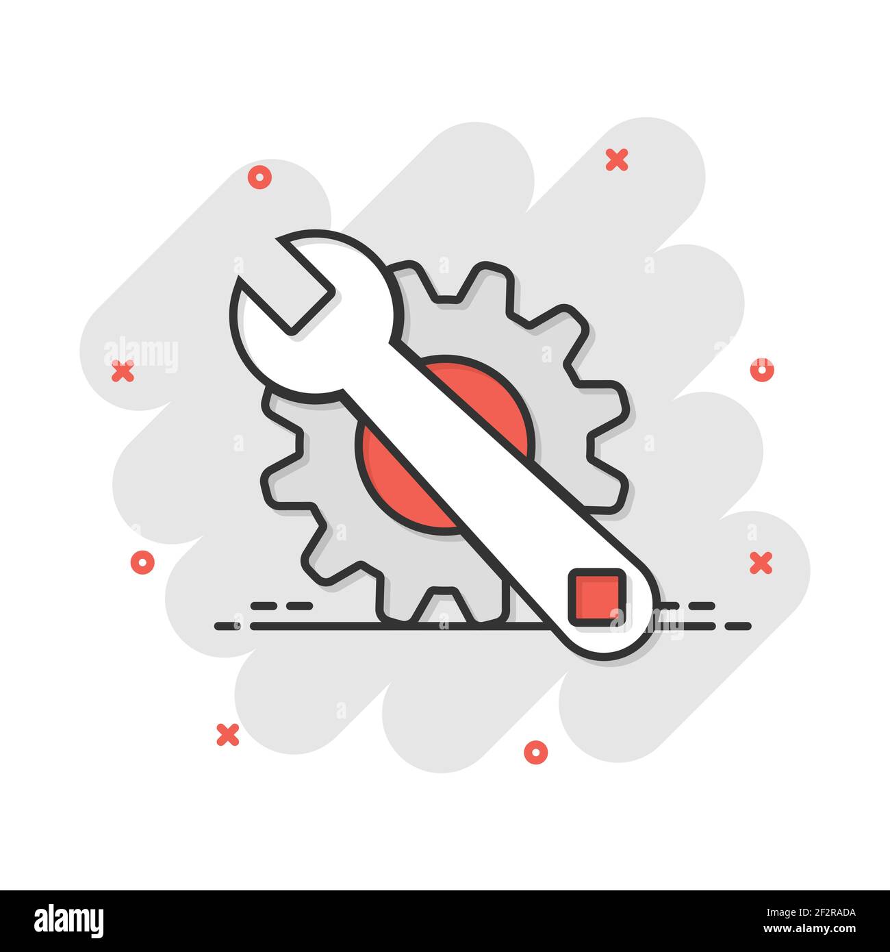 Vector cartoon service tool icon in comic style. Cogwheel with wrench ...