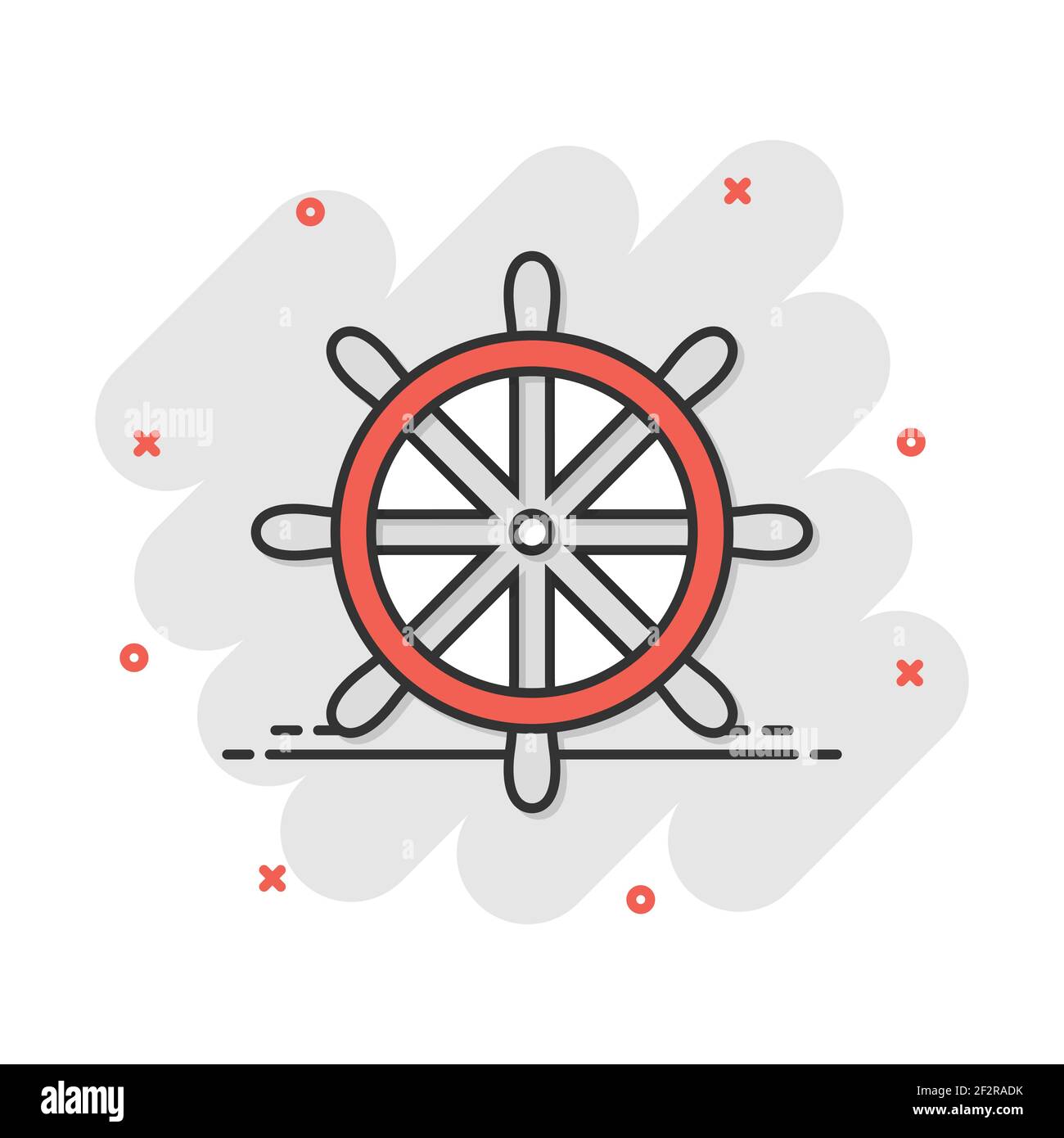 Vector cartoon steering wheel rudder icon in comic style. Rudder wheel ...