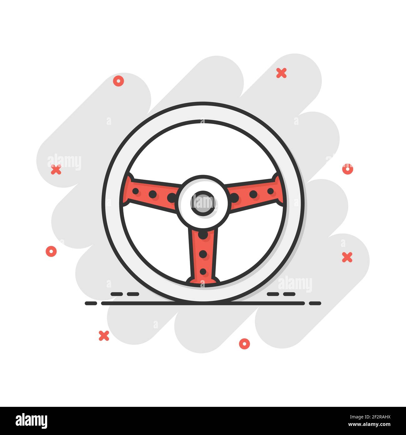 Vector cartoon steering wheel icon in comic style. Rudder wheel sign ...