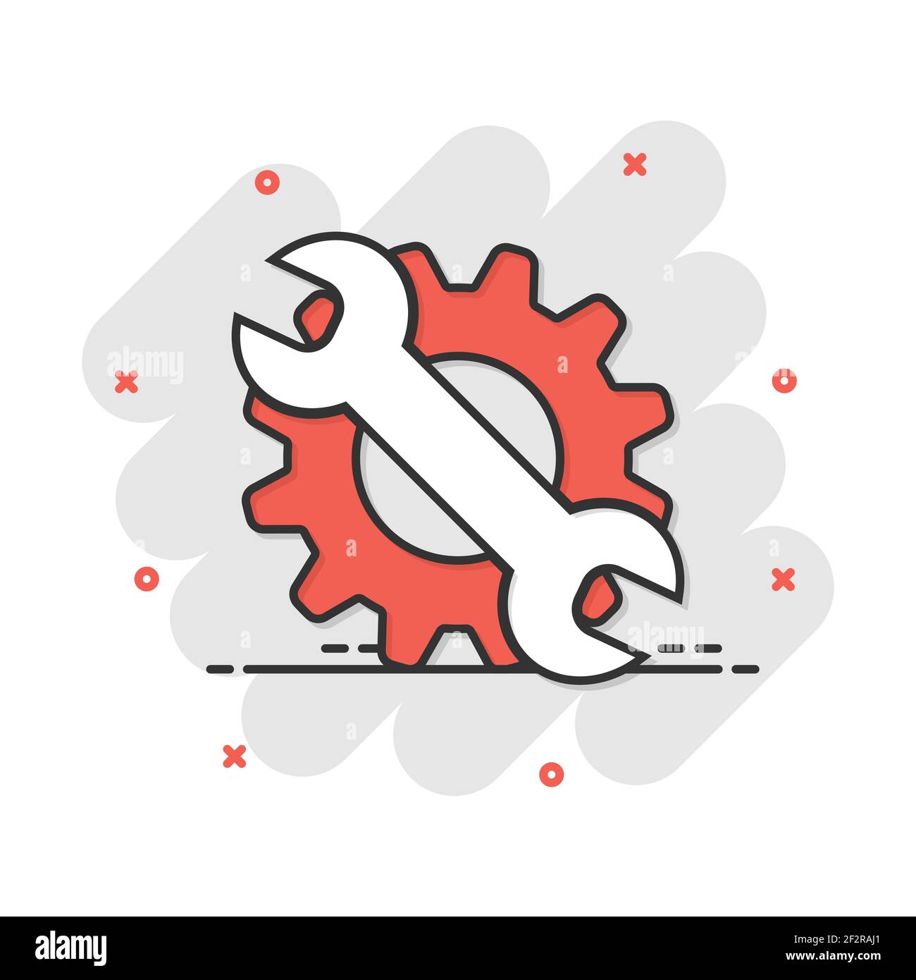 Vector cartoon service tool icon in comic style. Cogwheel with wrench ...