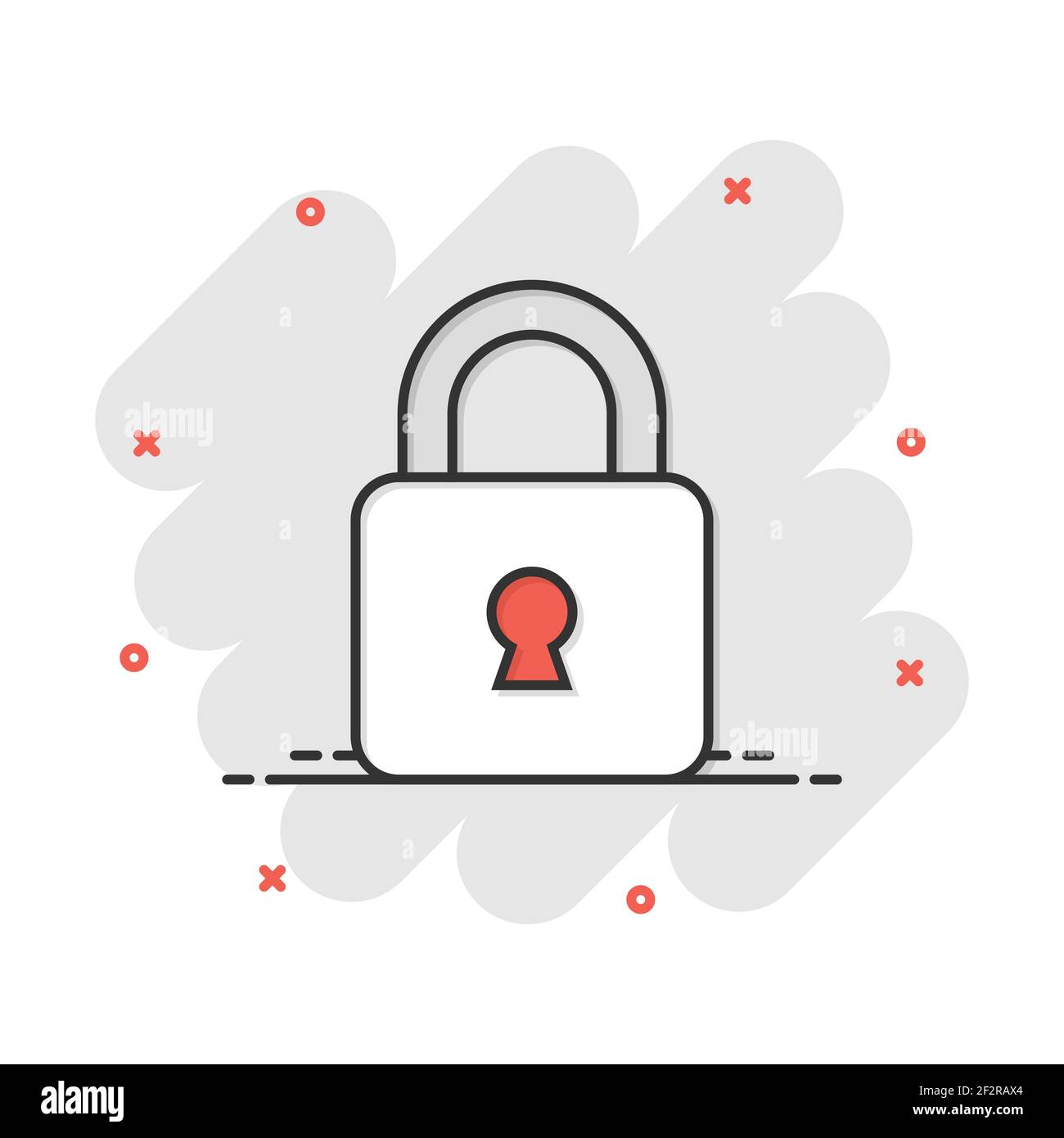 Vector cartoon lock icon in comic style. Padlock locker sign illustration pictogram. Padlock ...