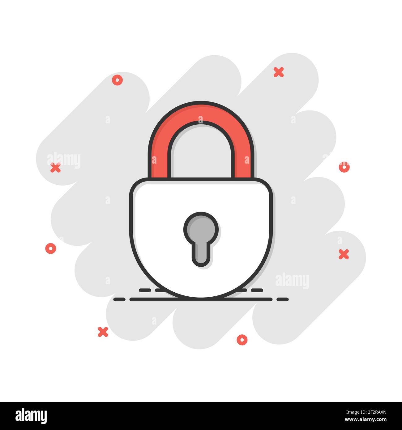 Vector cartoon lock icon in comic style. Padlock locker sign ...