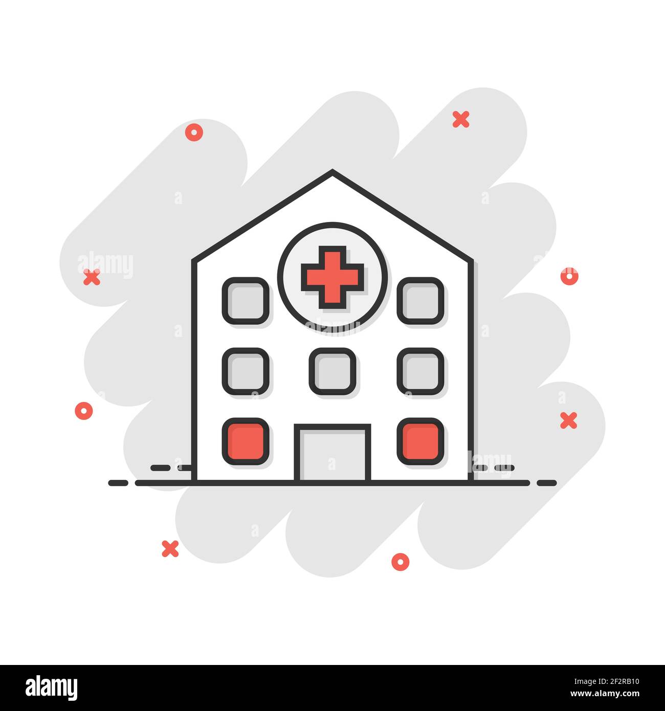 Vector cartoon hospital building icon in comic style. Infirmary medical ...