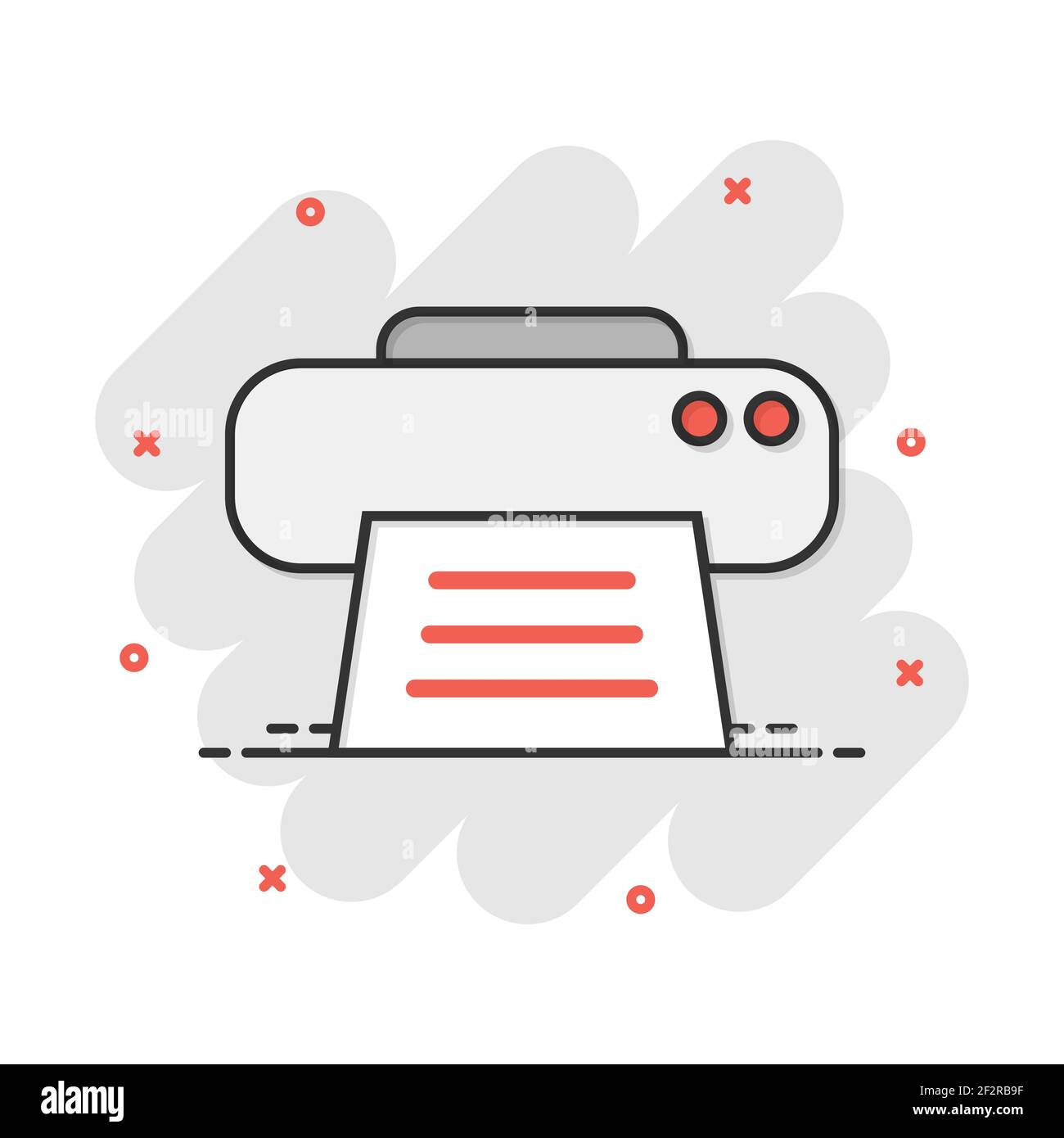 Vector cartoon printer icon in comic style. Document printing sign ...