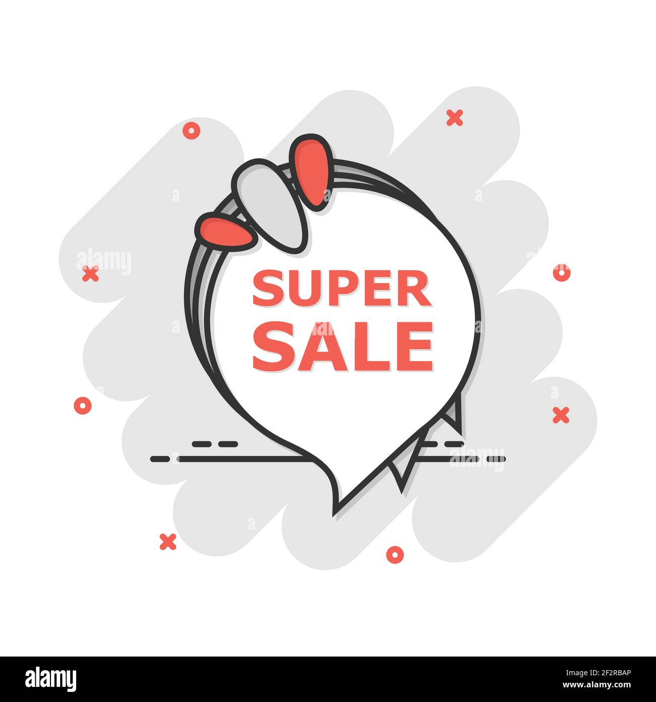 Vector cartoon super sale banner icon in comic style. Badge shopping ...