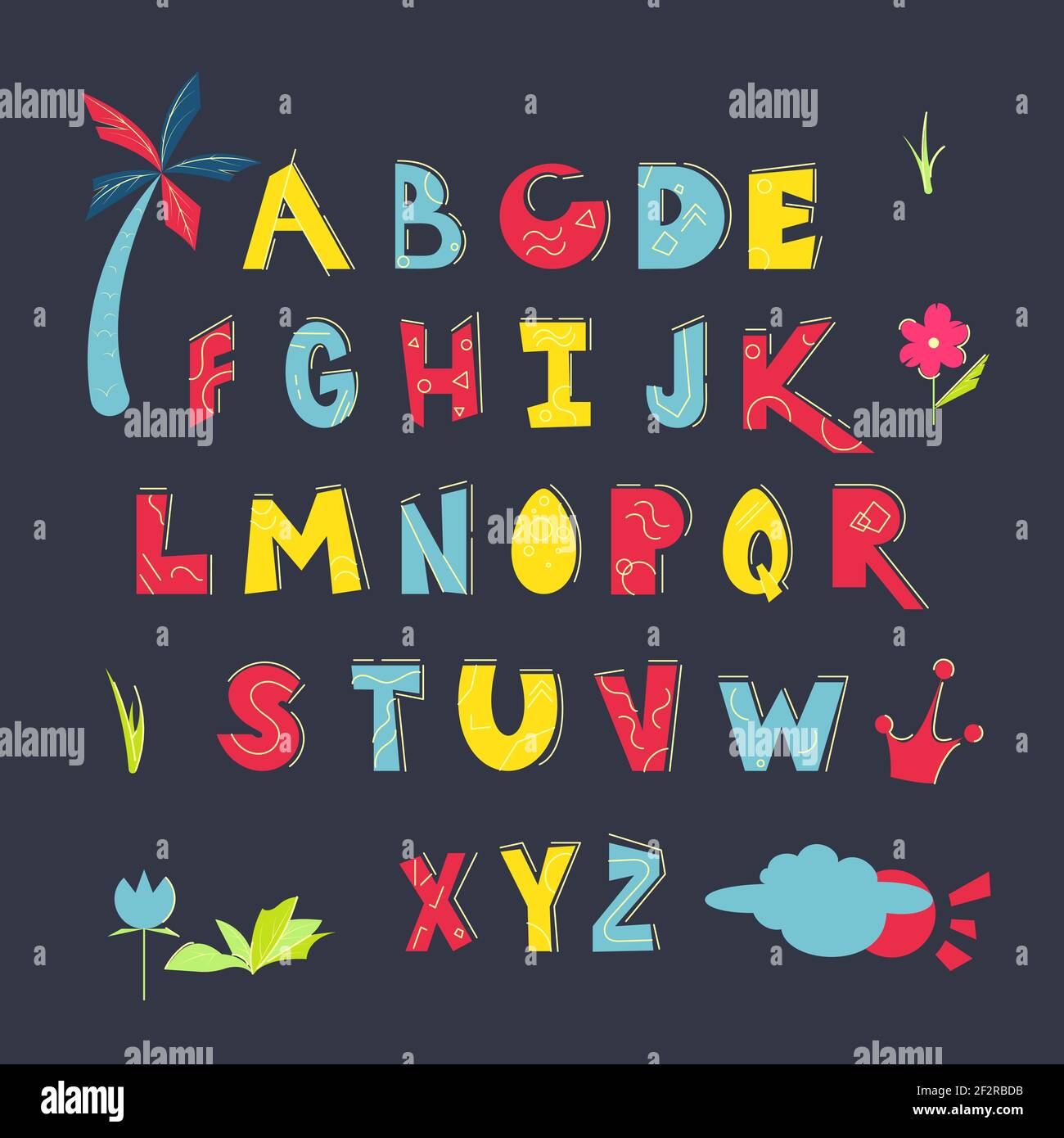 Hand drawn doodle abc alphabet, cut out font. Vector illustration Stock ...