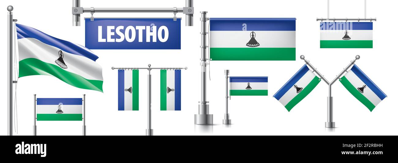 Vector set of the national flag of Lesotho in various creative designs ...