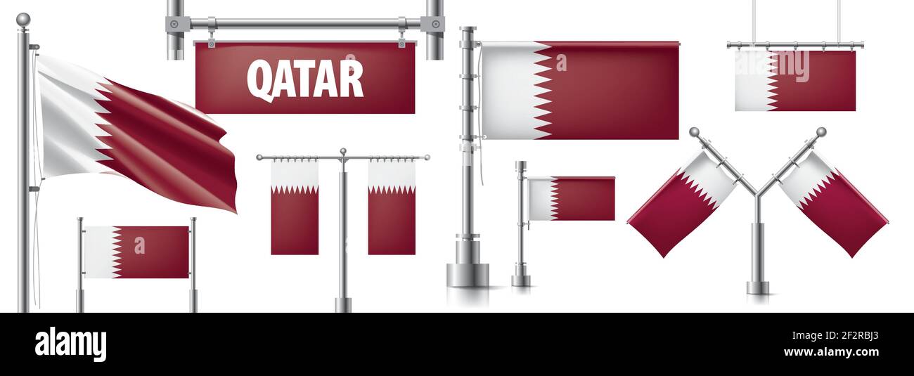 Vector set of the national flag of Qatar in various creative designs ...