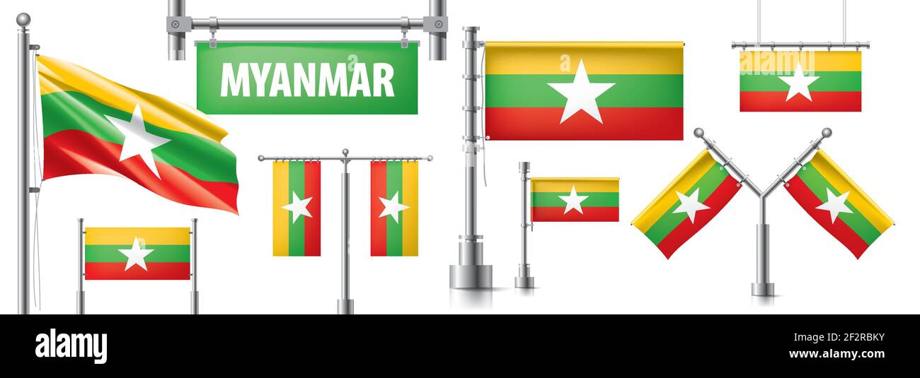 Vector set of the national flag of Myanmar in various creative designs ...
