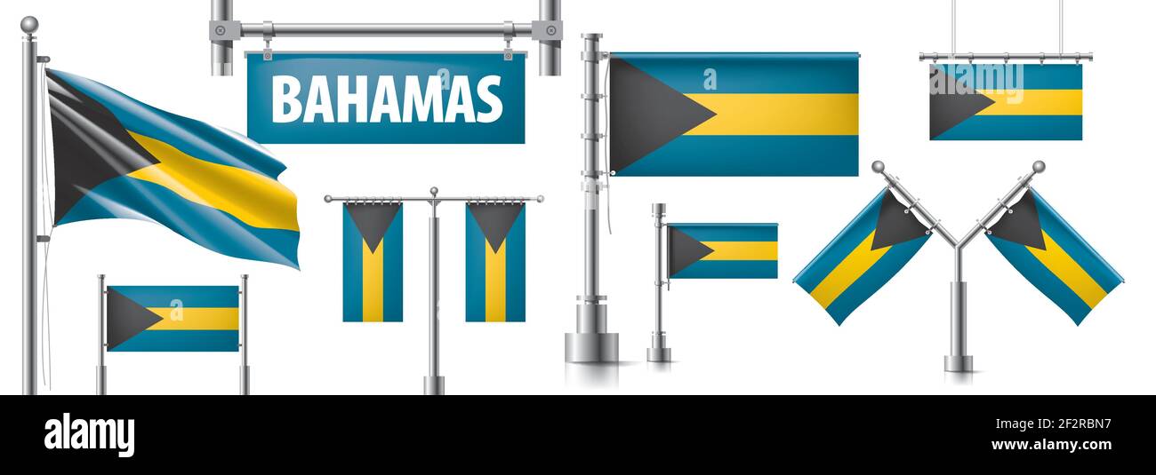 Vector set of the national flag of Bahamas in various creative designs ...