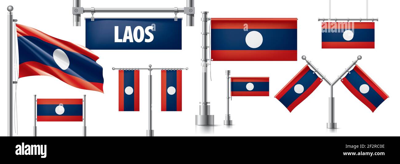 Vector set of the national flag of Laos in various creative designs ...