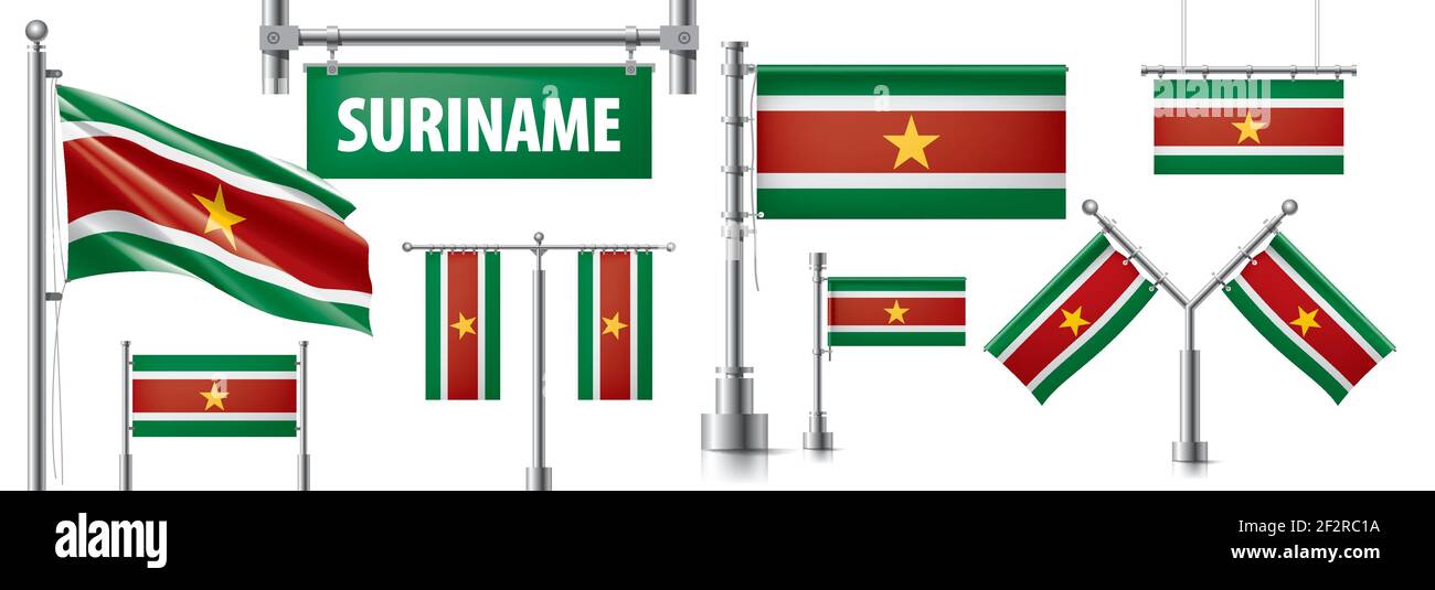 Vector set of the national flag of Suriname in various creative designs ...