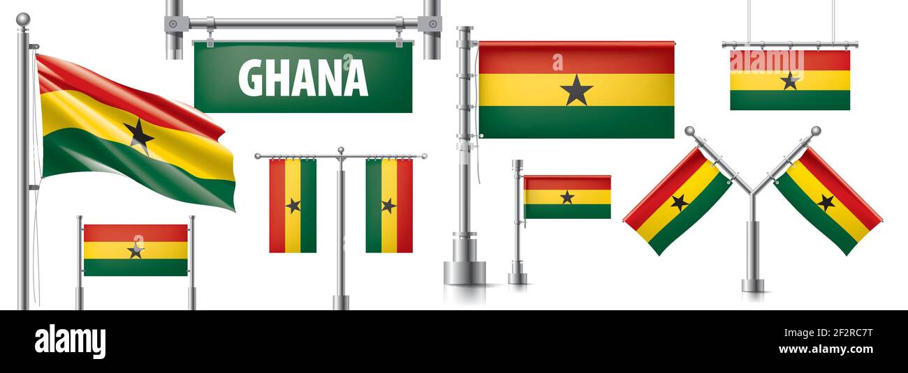 Vector set of the national flag of Ghana in various creative designs ...