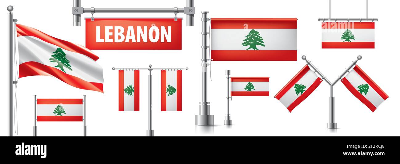 Vector set of the national flag of Lebanon in various creative designs ...