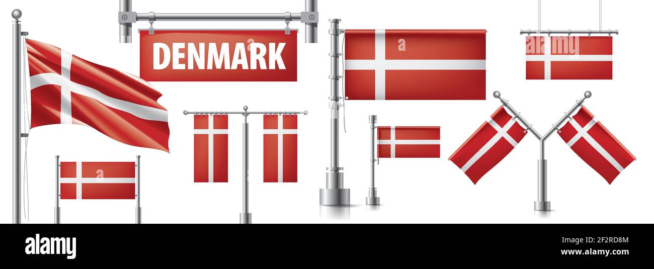 Vector set of the national flag of Denmark in various creative designs ...
