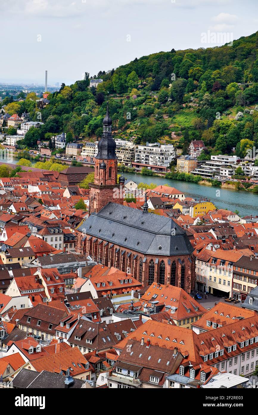 Beautiful Germany. Aerial view over Heidelberg town in Spring. City ...
