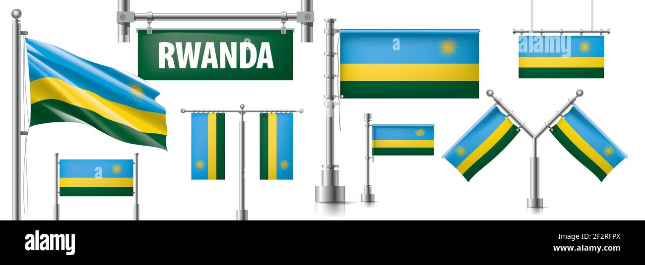 Vector set of the national flag of Rwanda in various creative designs ...