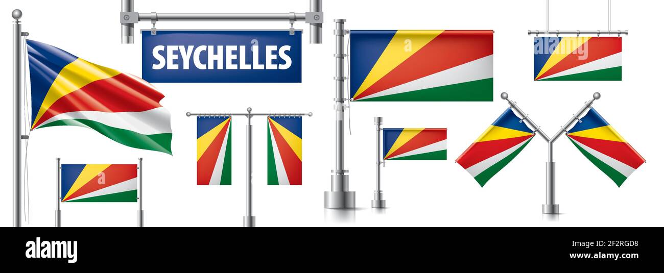 Vector set of the national flag of Seychelles in various creative ...