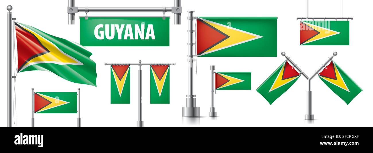 Vector set of the national flag of Guyana in various creative designs ...