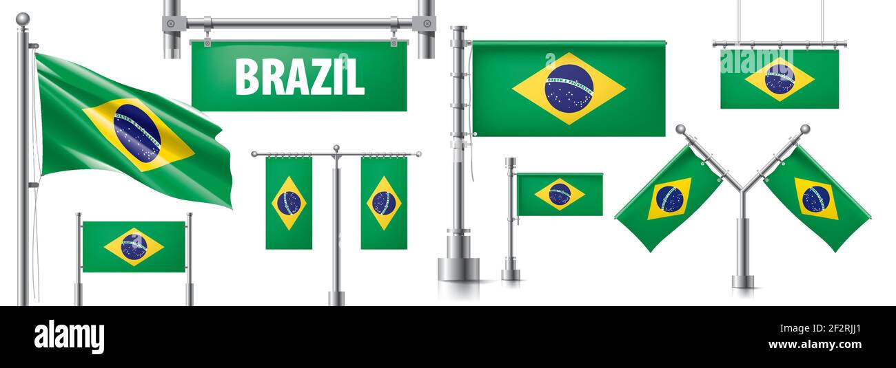 Vector set of the national flag of Brazil in various creative designs ...